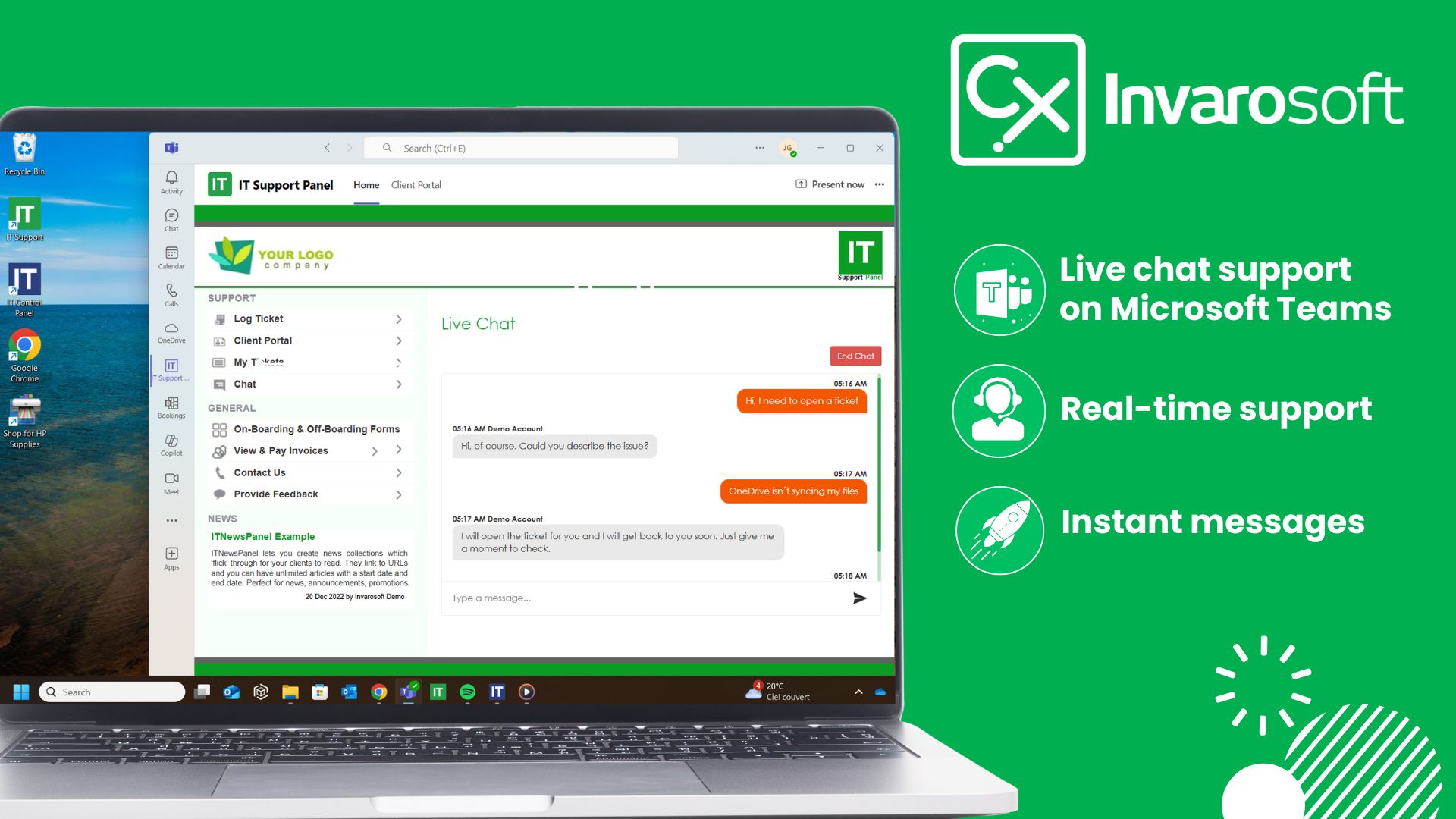 On its way: Instant Live Chat in Invarosoft CX App or Teams